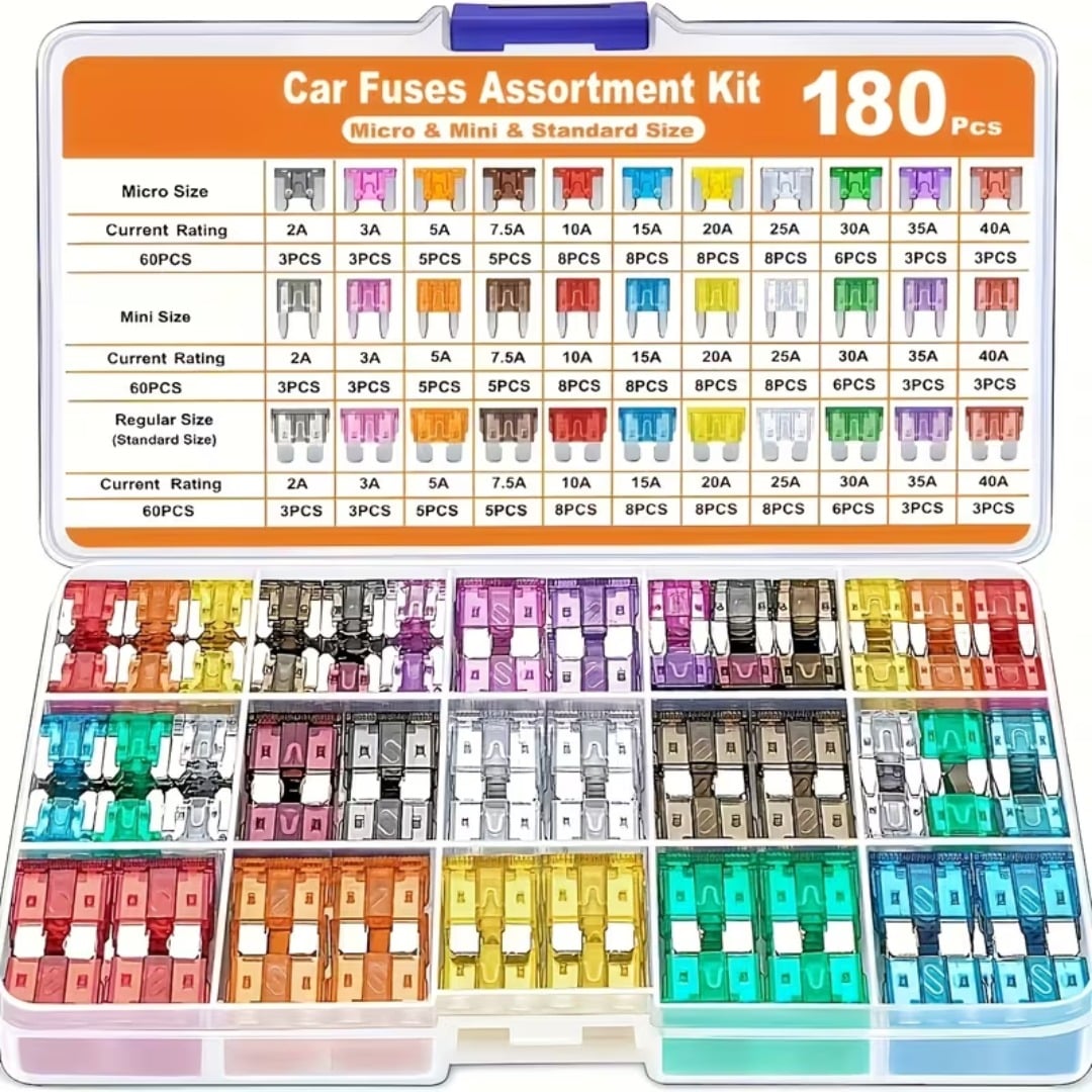 180pc Blade Fuse Assortment Kit – Micro, Mini & Standard